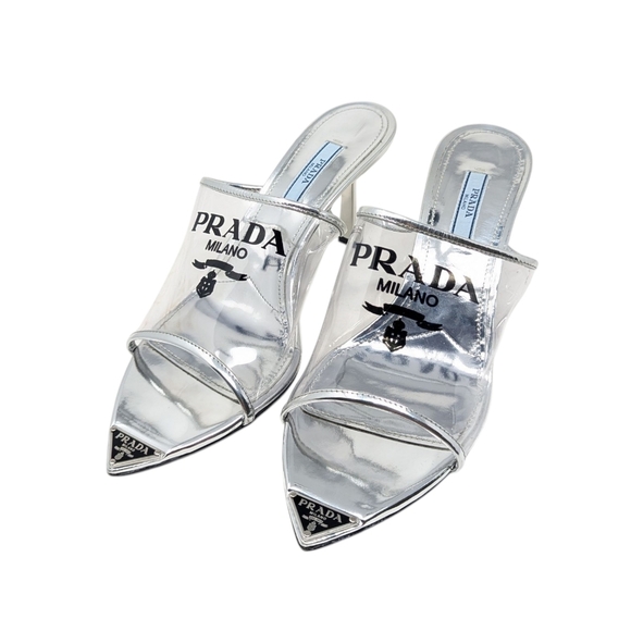 Prada | Shoes | Prada Pvc Pointed Plexiglass Metallic Triangle Logo ...
